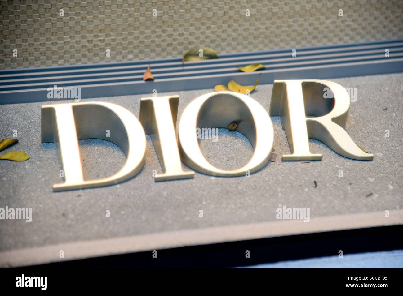 Dior brand signage is displayed in New York, NY, August 10, 2025 ...