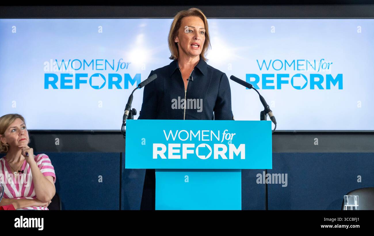 London, UK. 11 August 2025. Sarah Pochin, MP for Runcorn and Helsby, at ...