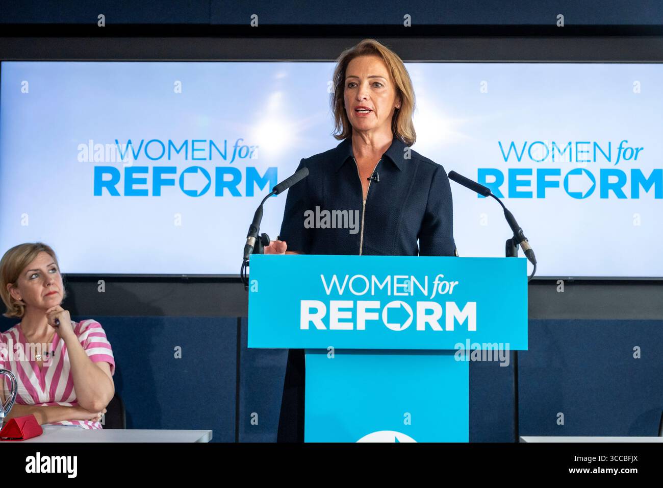 London, UK. 11 August 2025. Sarah Pochin, MP for Runcorn and Helsby, at ...