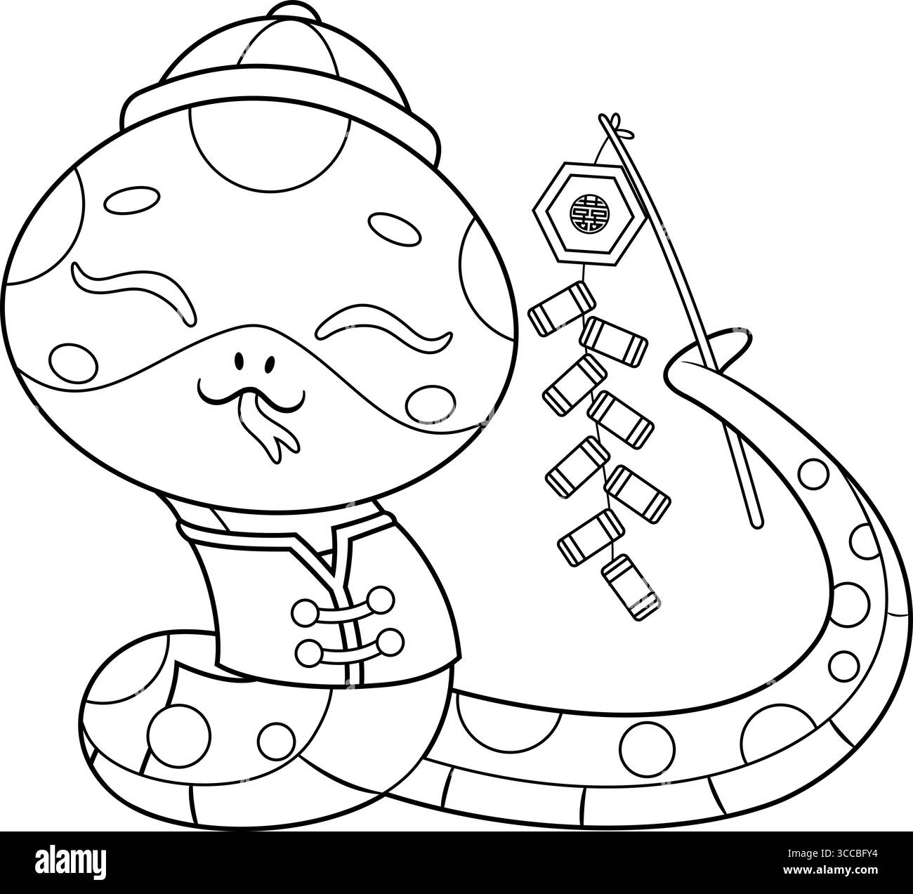 Outlined Cute Chinese New Year Snake Cartoon Character Holding Red ...