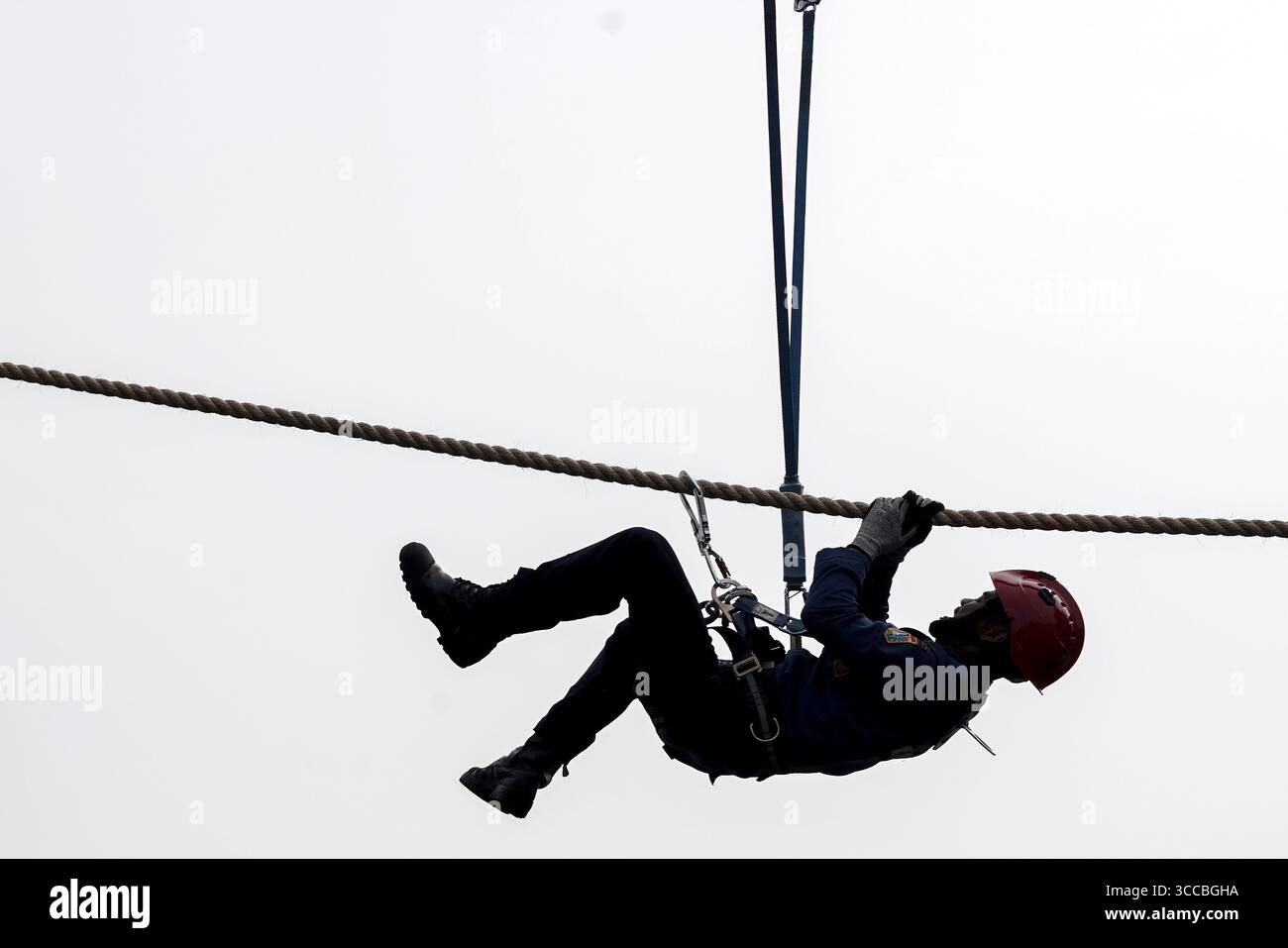 Jakarta, Indonesia. 11th Aug, 2025. A firefighter participates in a ...