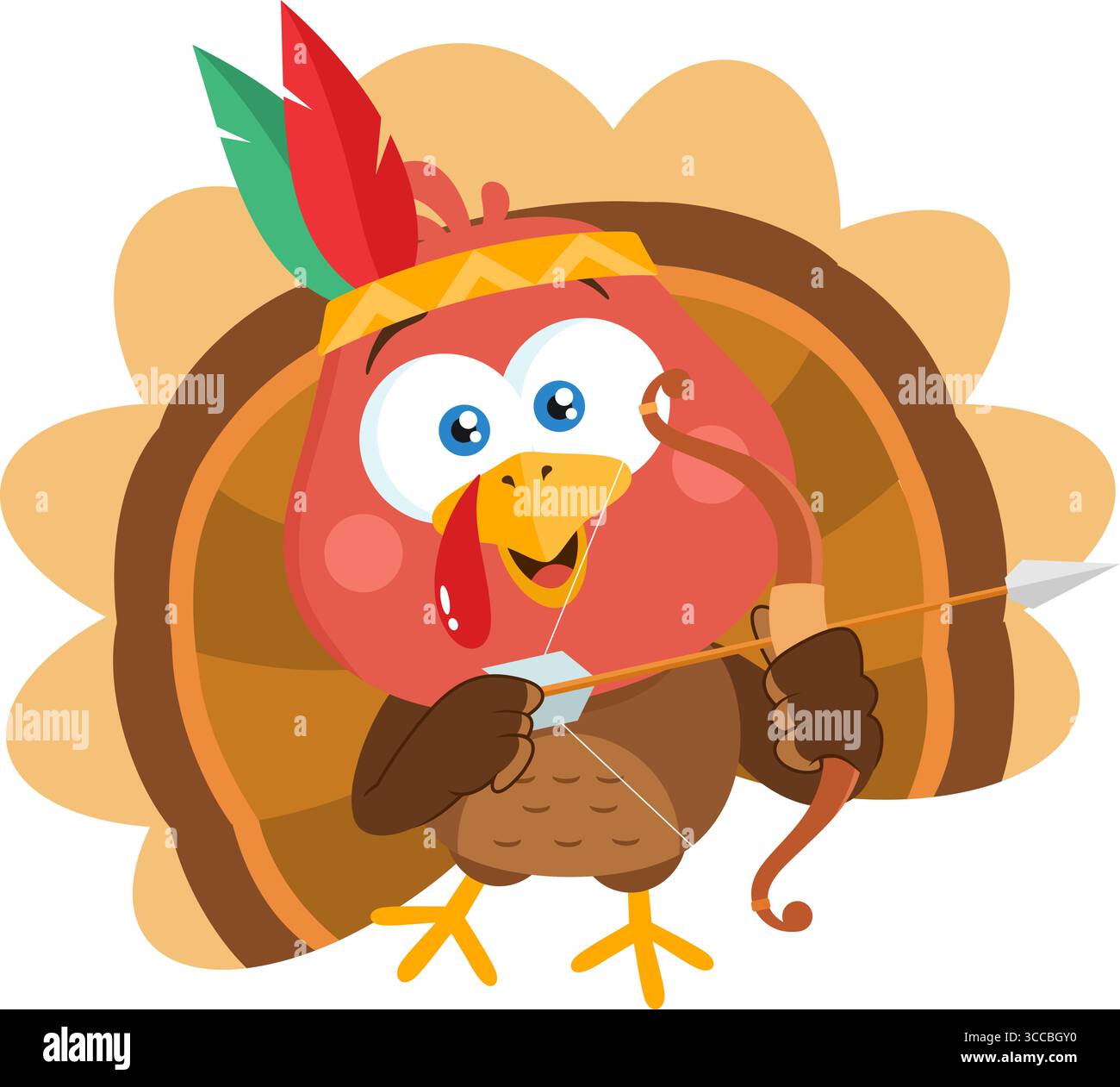 Cute Baby Indian Turkey Bird Cartoon Character With Bow And Arrow ...