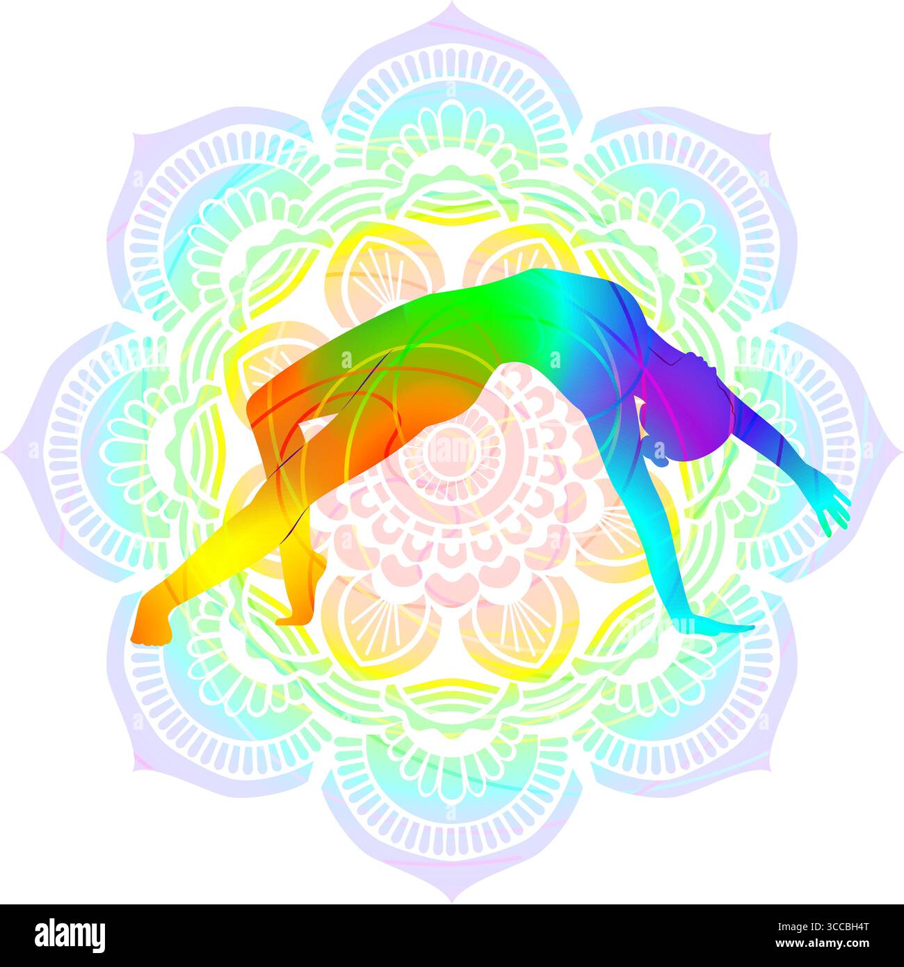 Colorful silhouette of woman practicing Chamatkarasana yoga pose. Wild ...