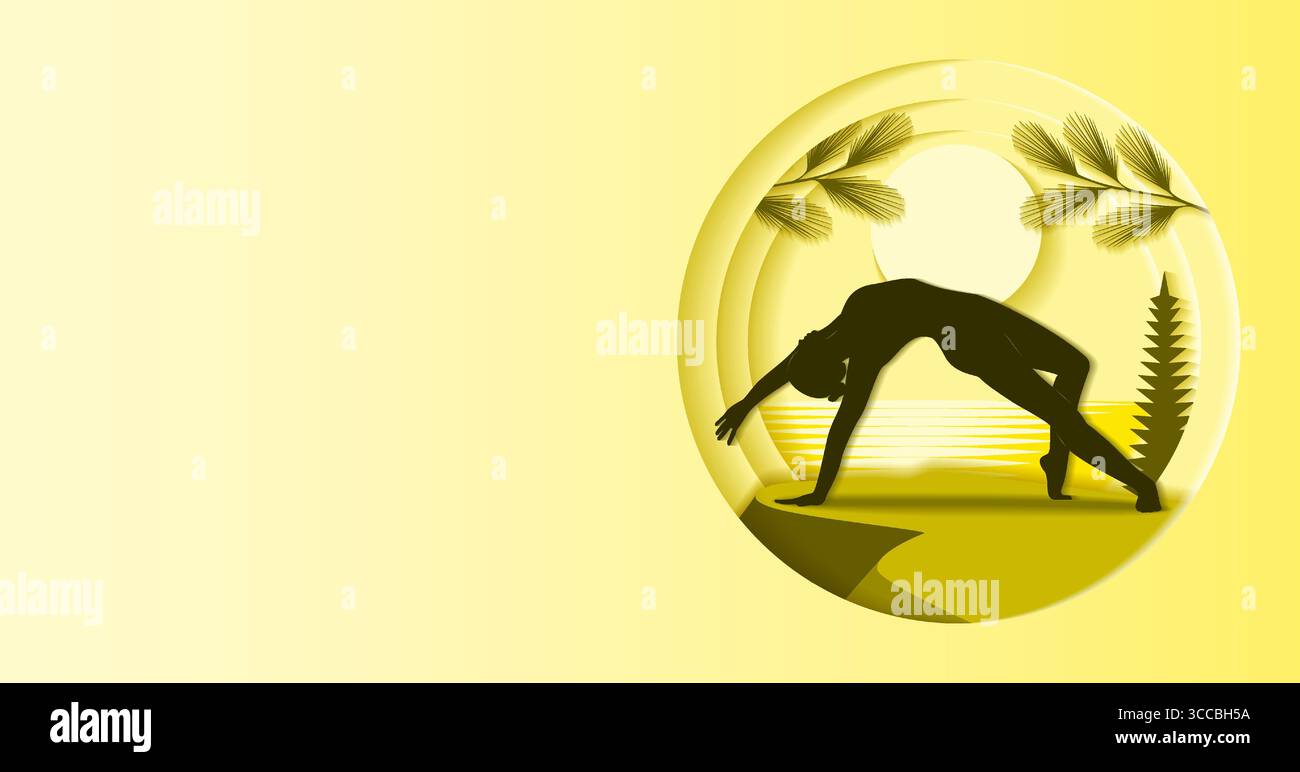 Horizontal template. Chamatkarasana yoga pose. Wild Thing yoga pose ...