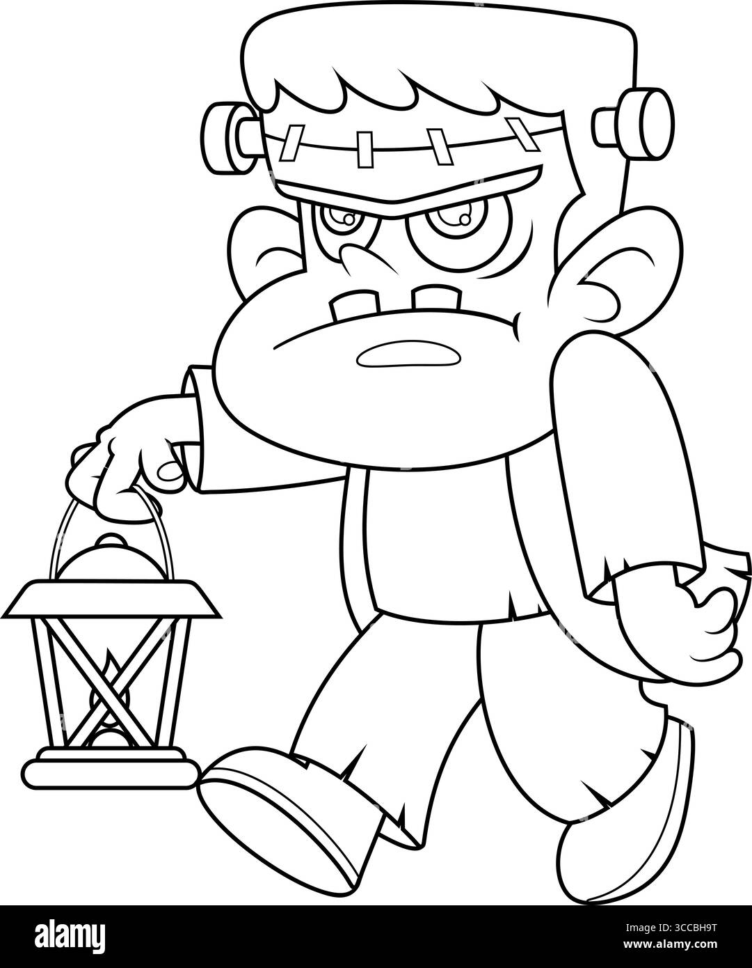 Outlined Cute Halloween Frankenstein Cartoon Character Holding A Lit ...