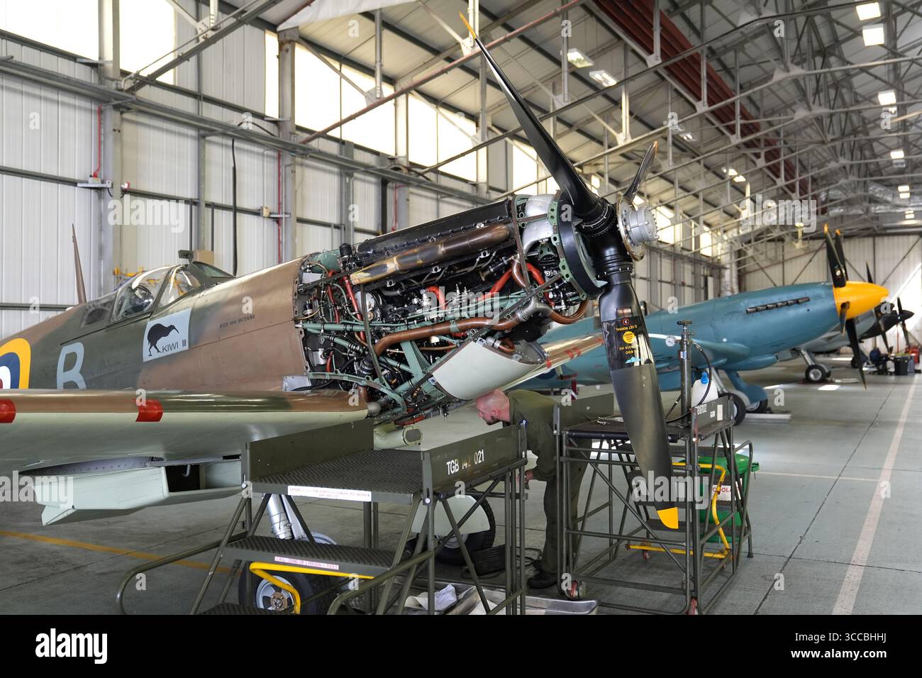 Battle of Britain Memorial Flight engineers work on Supermarine ...