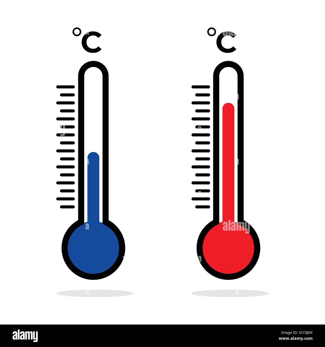 Blue and Red Thermometers showing Cold And Hot Temperatures Vector ...