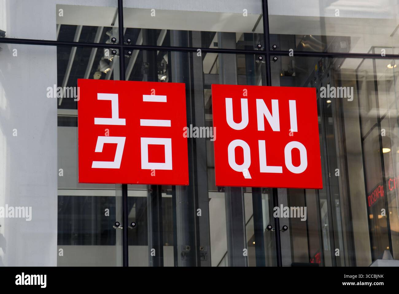 Uniqlo brand signage is displayed in New York, NY, August 10, 2025 ...