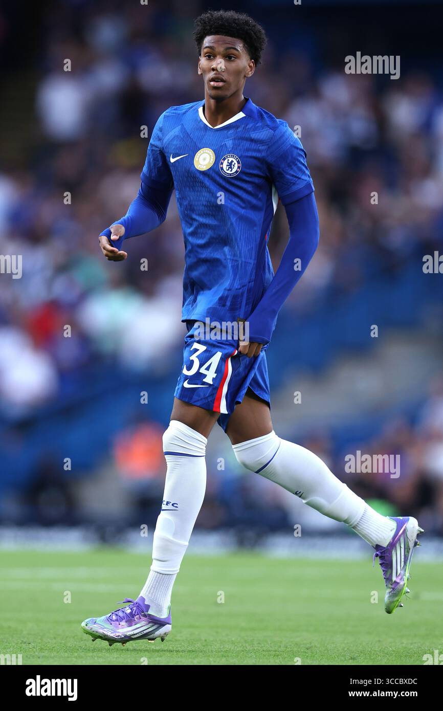 London, England, 8th August 2025. Josh Acheampong of Chelsea during the ...