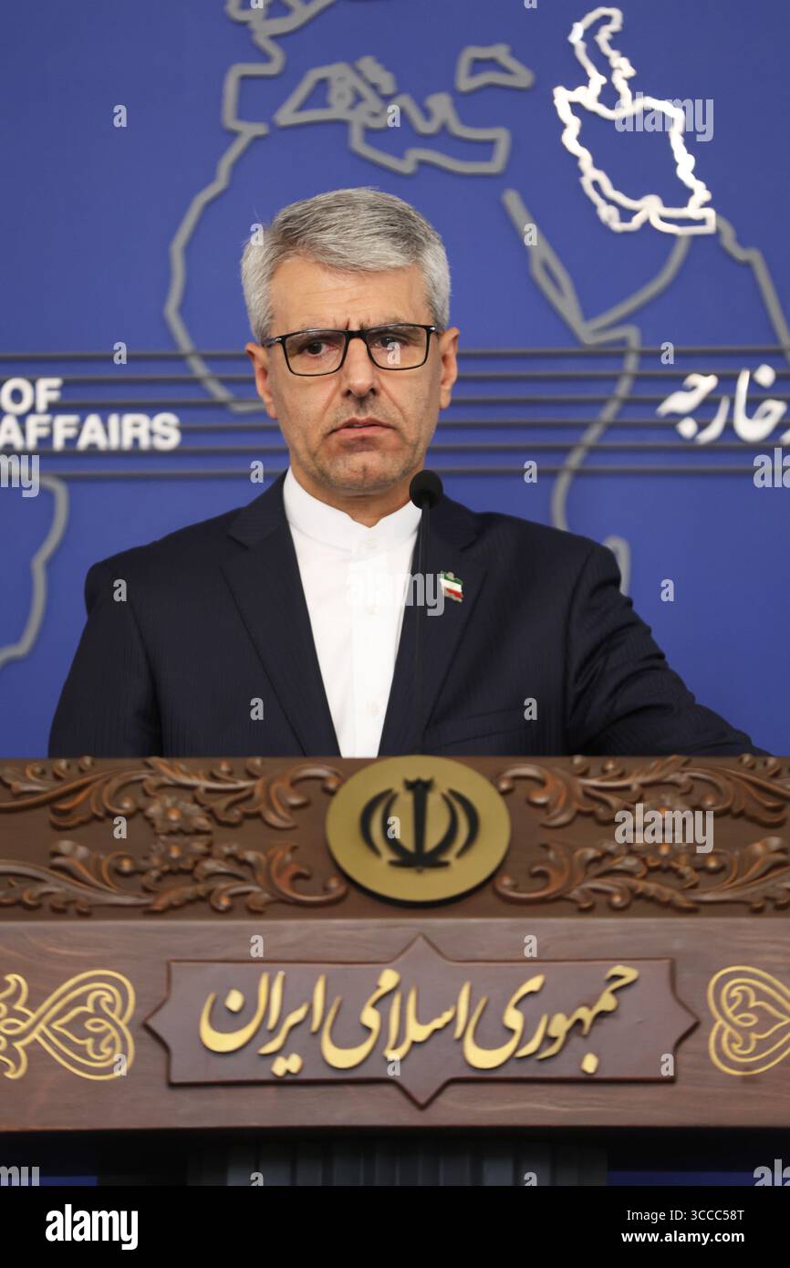 Iran’s Foreign Ministry spokesman Esmaeil Baghaei addresses reporters ...