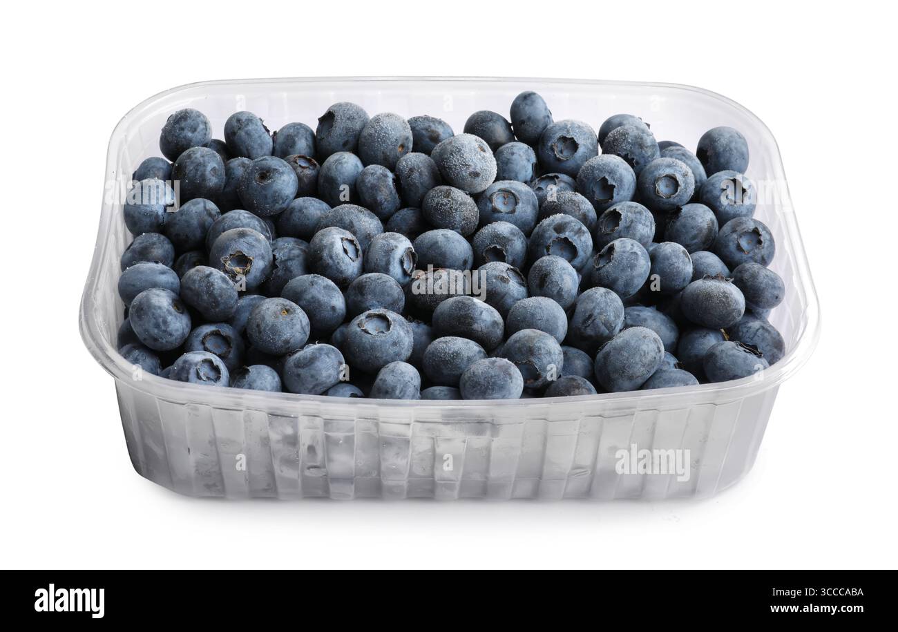 Frozen blueberries in plastic container isolated on white Stock Photo ...