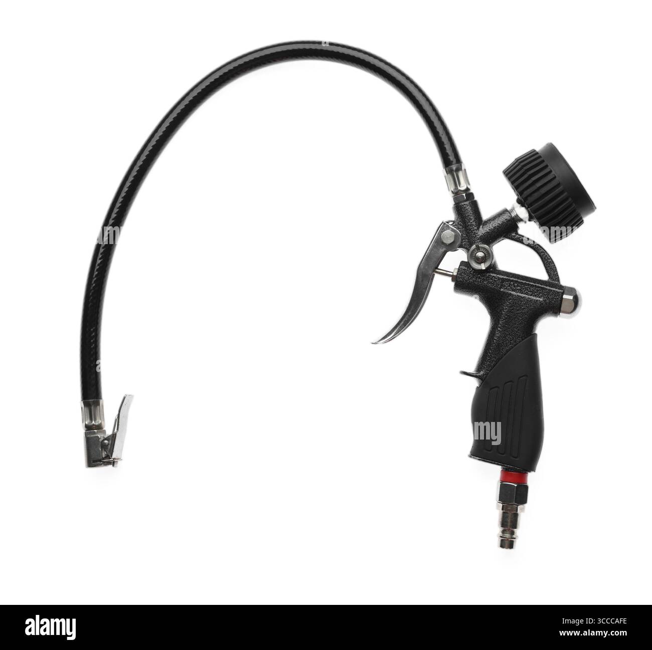 One tire inflation gun with gauge isolated on white, top view Stock ...