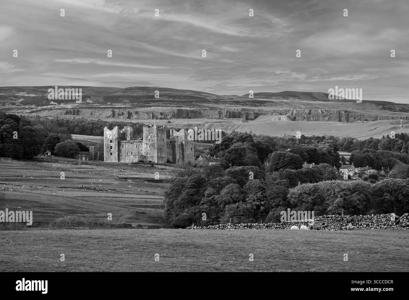 Impressive historic atmospheric castle in b & w (beautiful setting ...