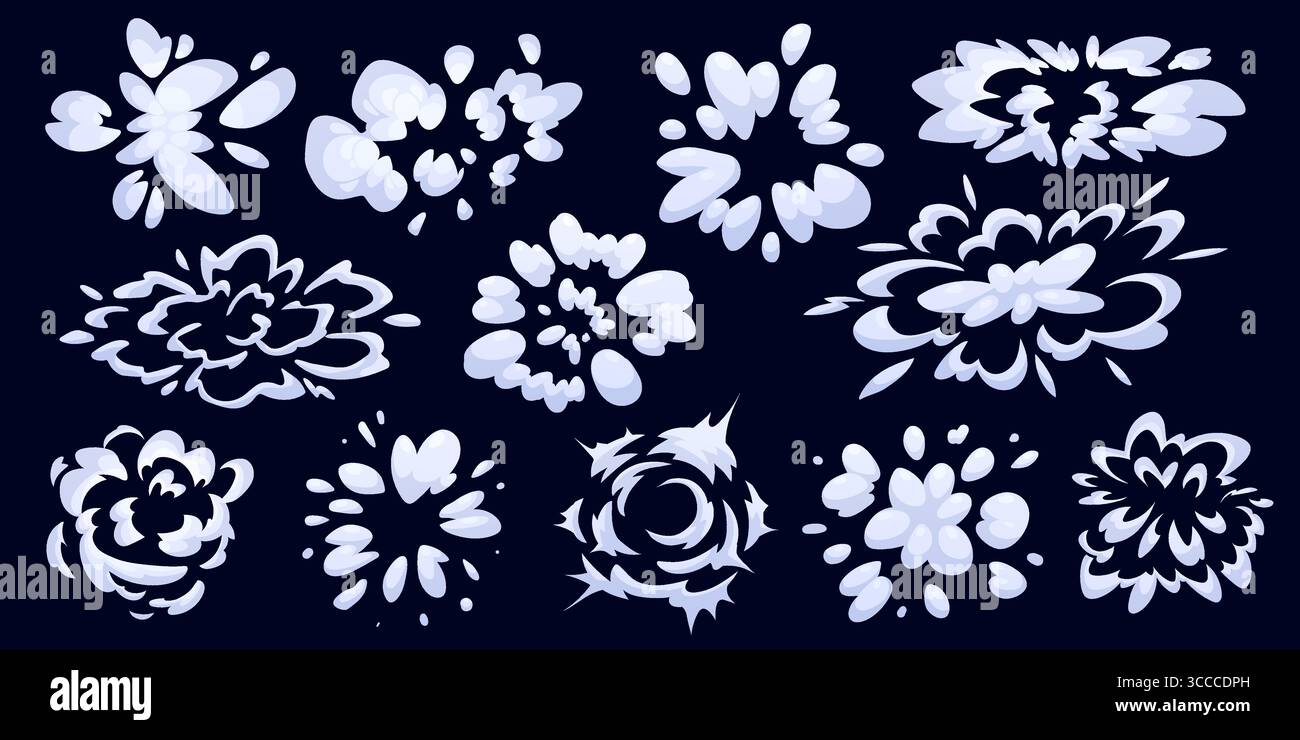 Cartoon bomb explosion comic clouds. Vector boom, blast, burst and bang ...
