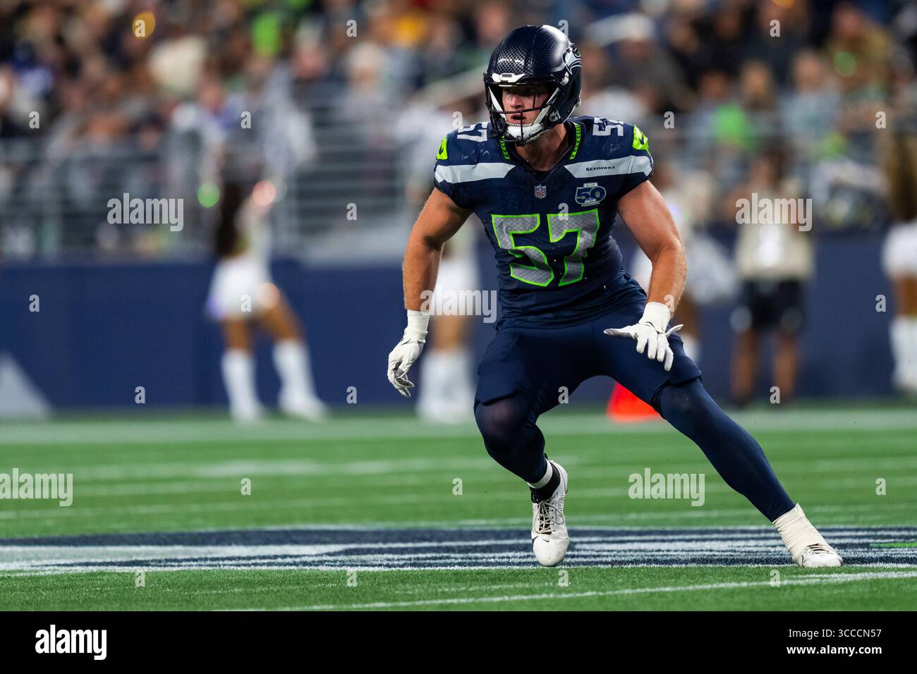 Seattle Seahawks linebacker Connor O'Toole (57) gets set during an NFL ...