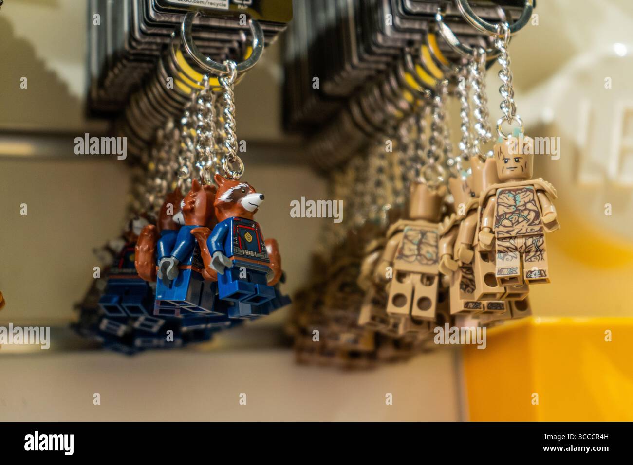Lego store in Milan. Keychain with Lego man toys. Italy, Milan - July ...