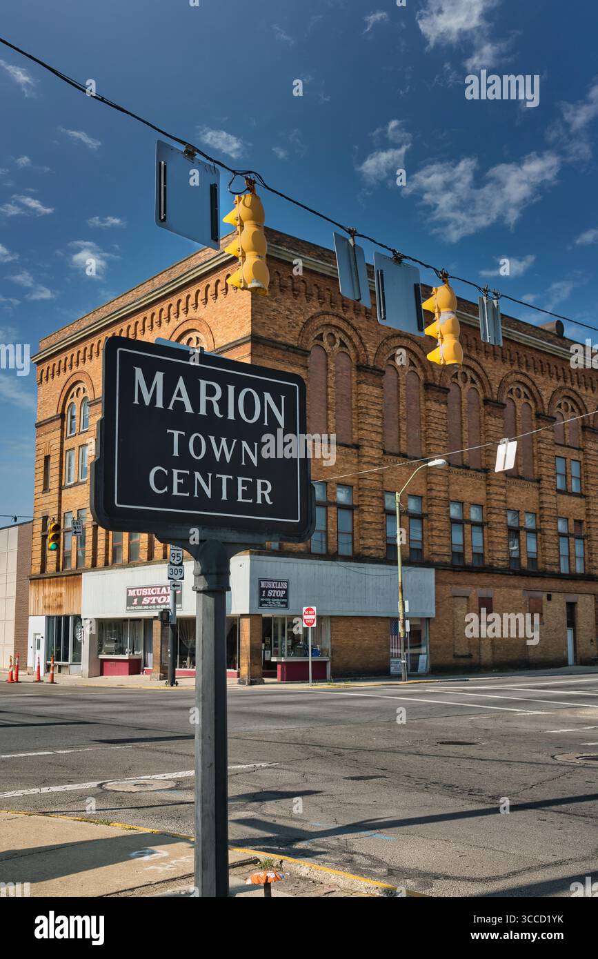 Marion Town Center Sign, Downtown Marion Ohio. USA 2025 Stock Photo - Alamy