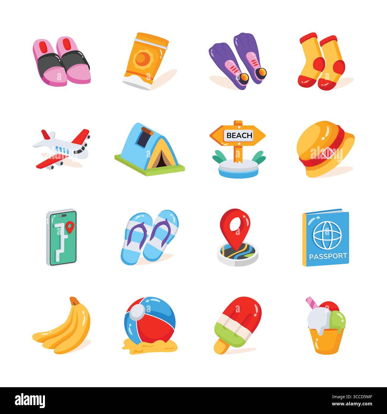 Grab this modern collection of summer and beach 2d style icons Stock ...