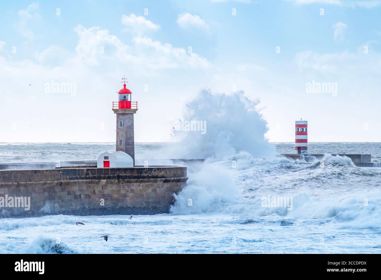 Porto Twin Lighthouse System With Massive Wave Impact On Breakwater ...