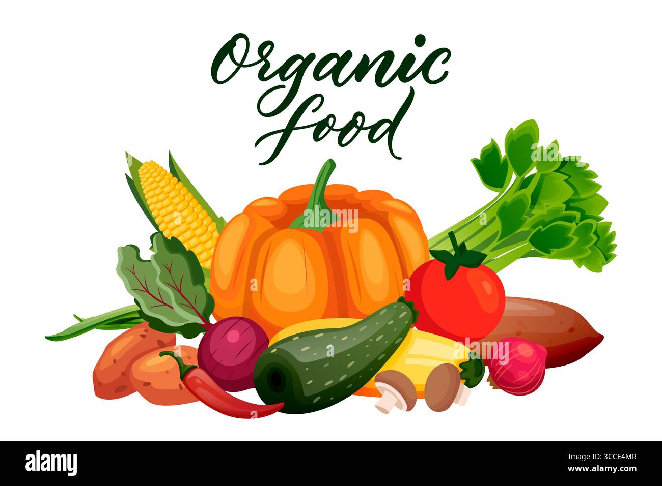 Vector flat cartoon illustration of pile of autumn vegetables. Design ...