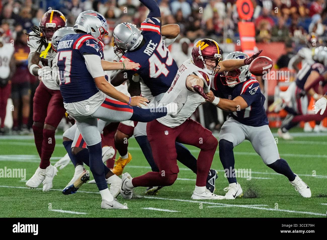 New England Patriots punter Bryce Baringer (17) during an NFL preseason ...