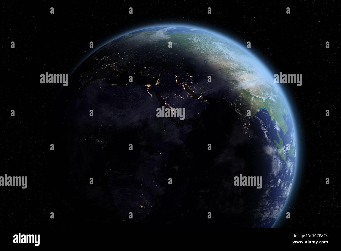 Blue planet Earth at Night. The planet Earth appearing from the ...