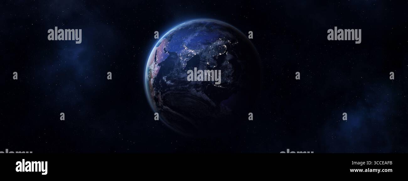Earth planet. Eastern hemisphere. Panoramic view of the Earth/. Middle ...