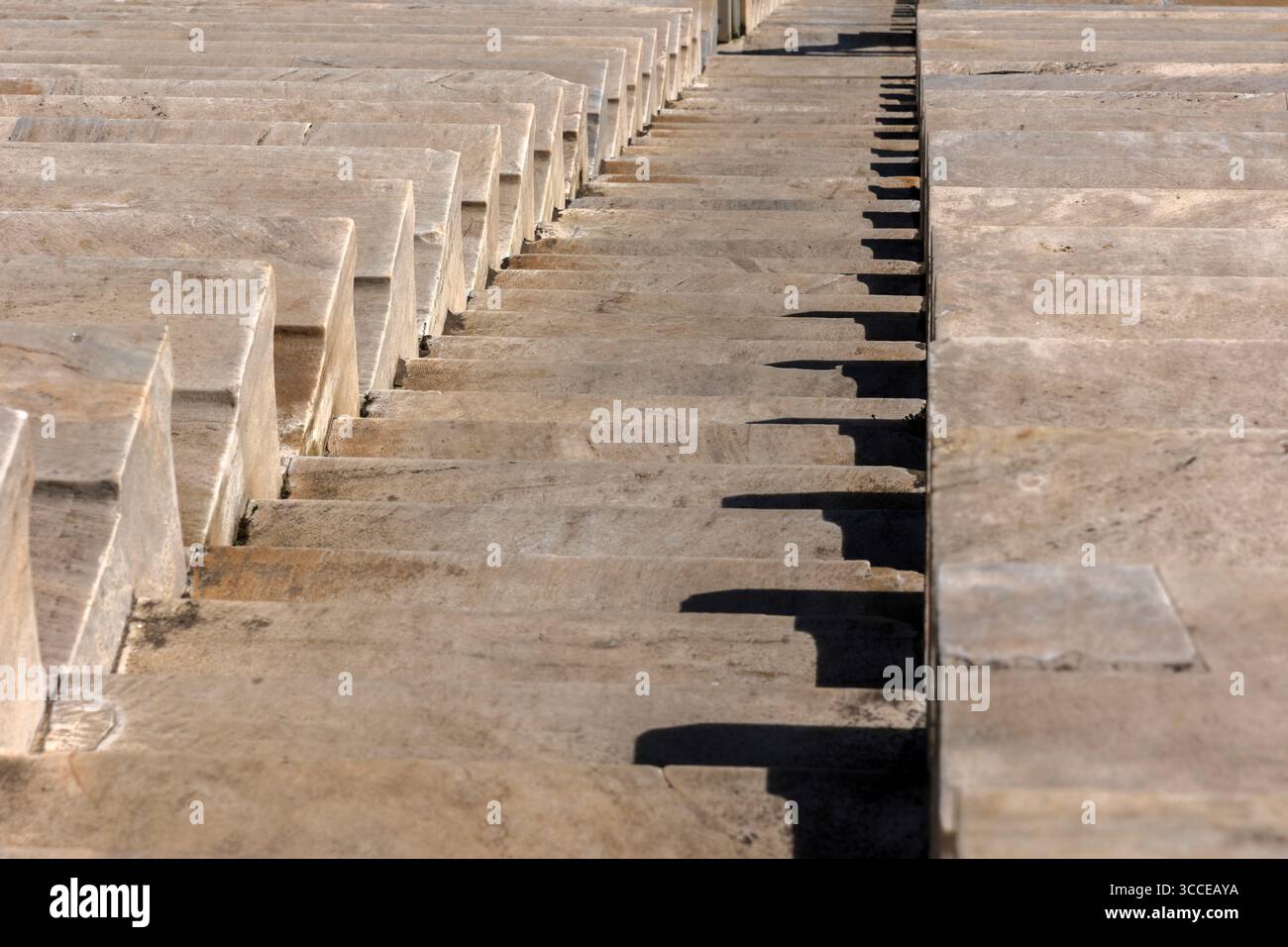 Looking down at the marble steps of the historic Panathenaic Stadium in ...