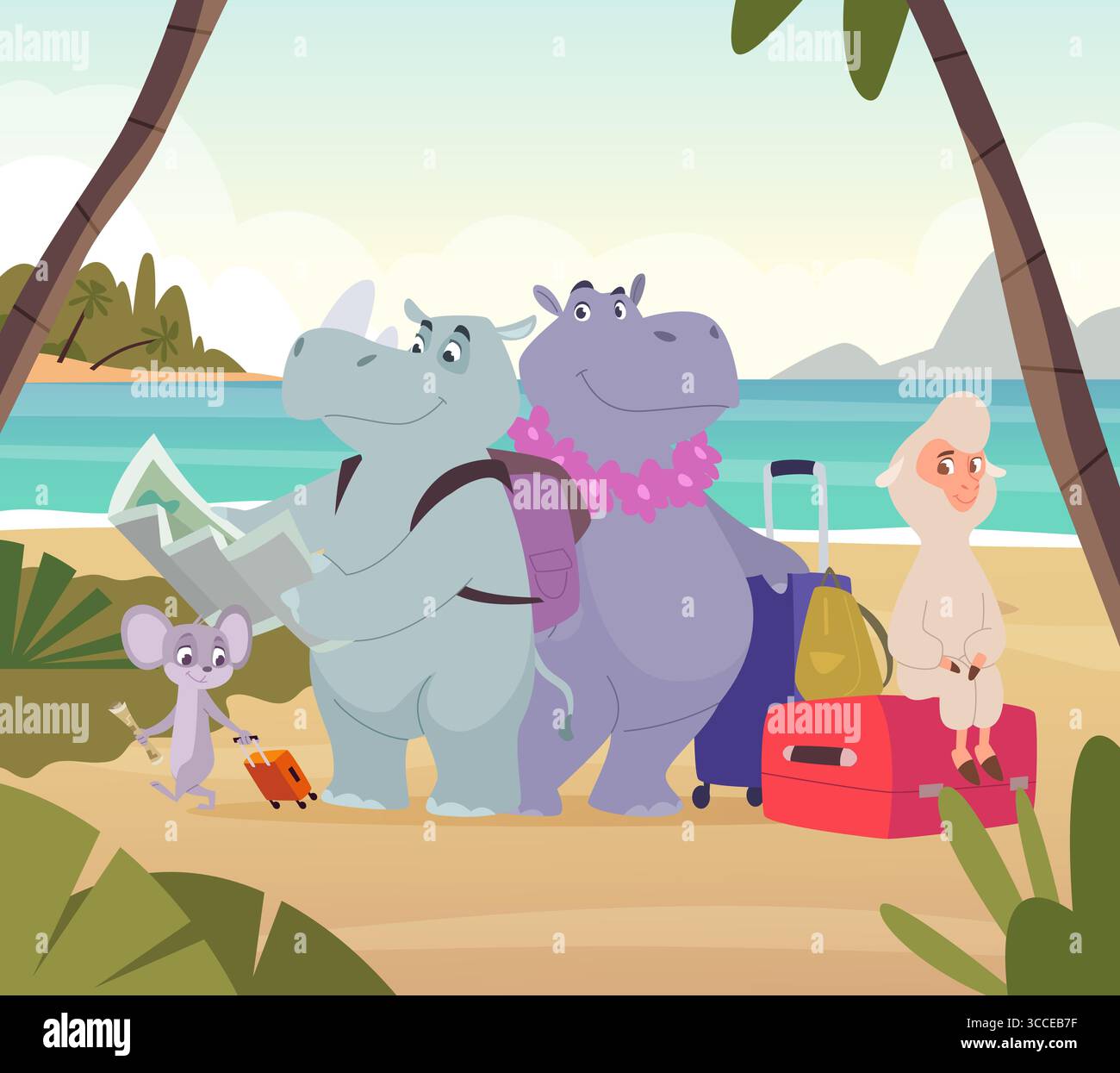 Cheerful family standing beach Stock Vector Images - Alamy