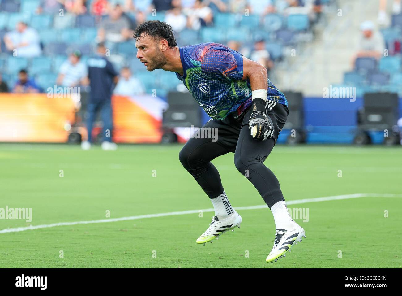 August 9, 2025: Sporting Kansas City goalkeeper John Pulskamp (1) warms ...