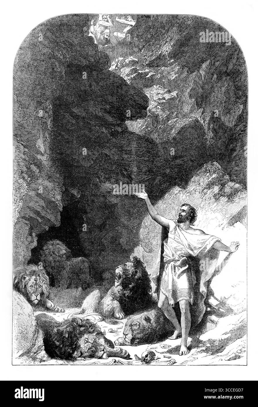 Illustration of King Darius the Great Looking into the Pit where Daniel ...