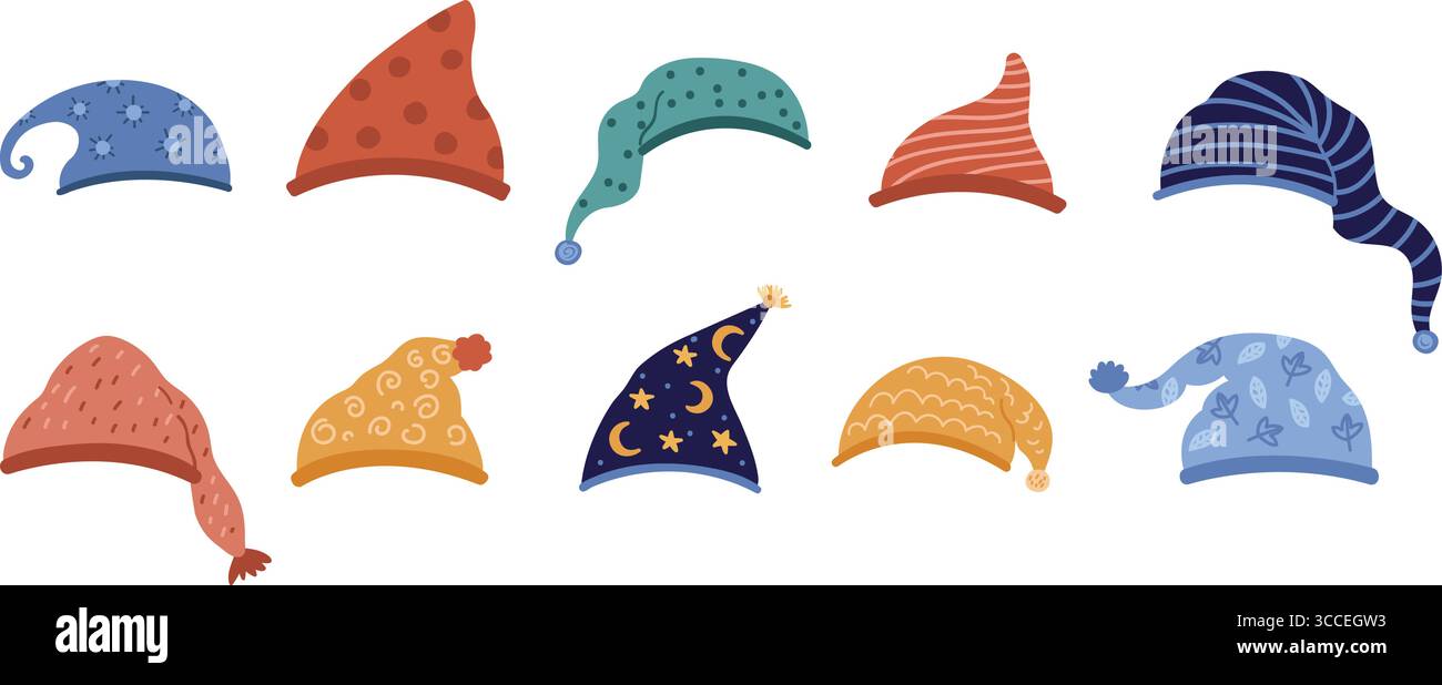 Gnomes hats collection. Different dwarves head accessories. Isolated ...