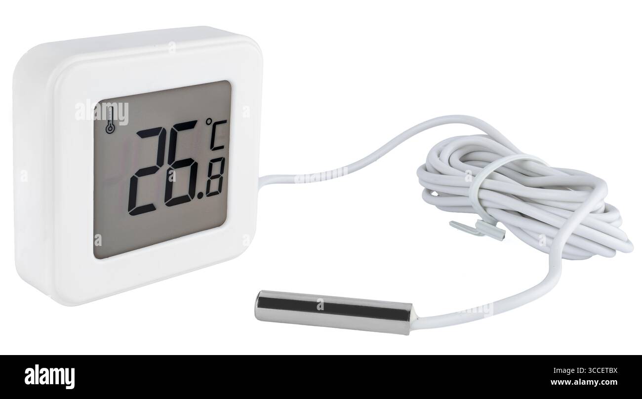 Battery-powered digital thermometer with external temperature sensor ...