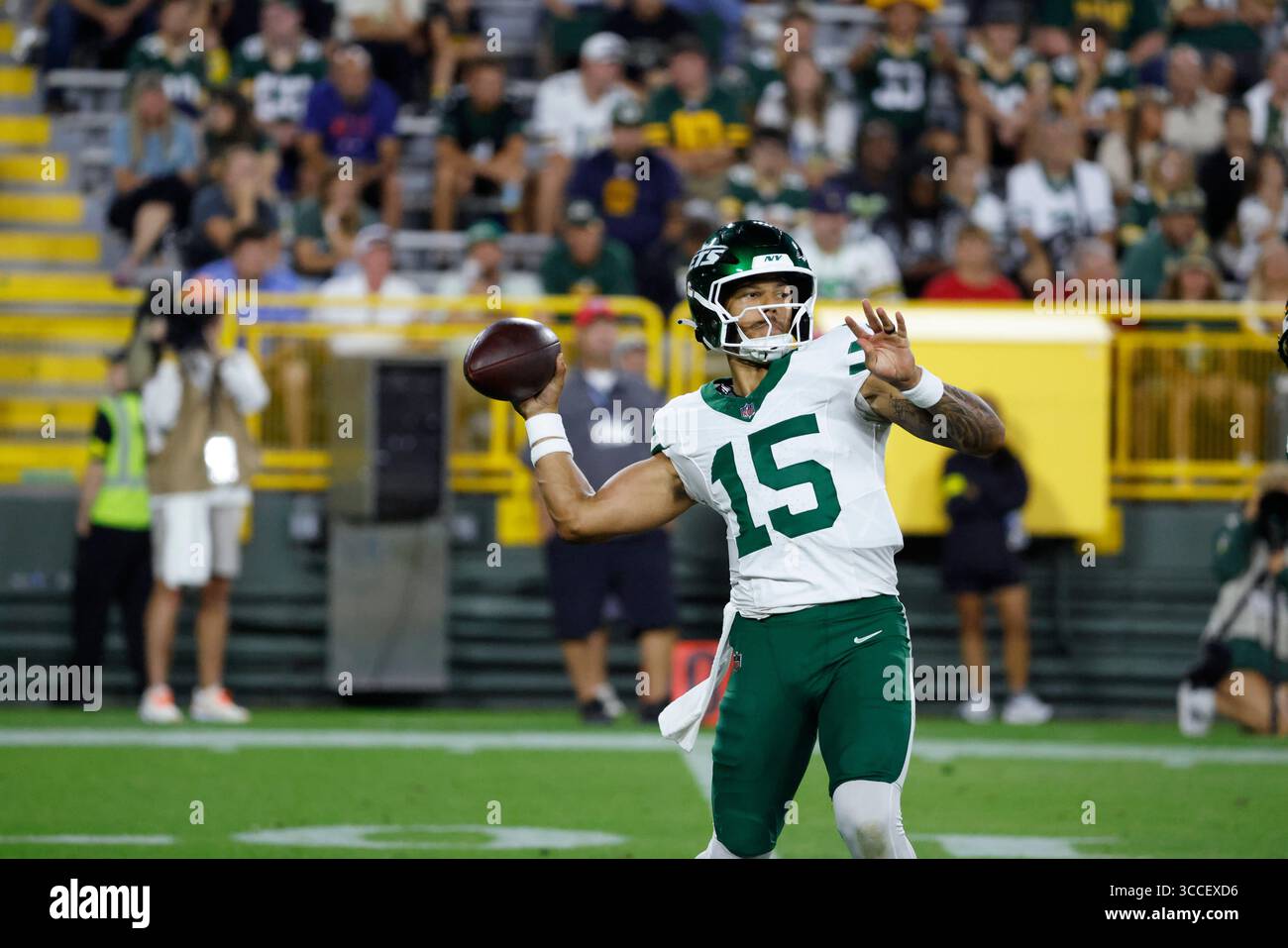 New York Jets quarterback Adrian Martinez (15) during a preseason NFL ...