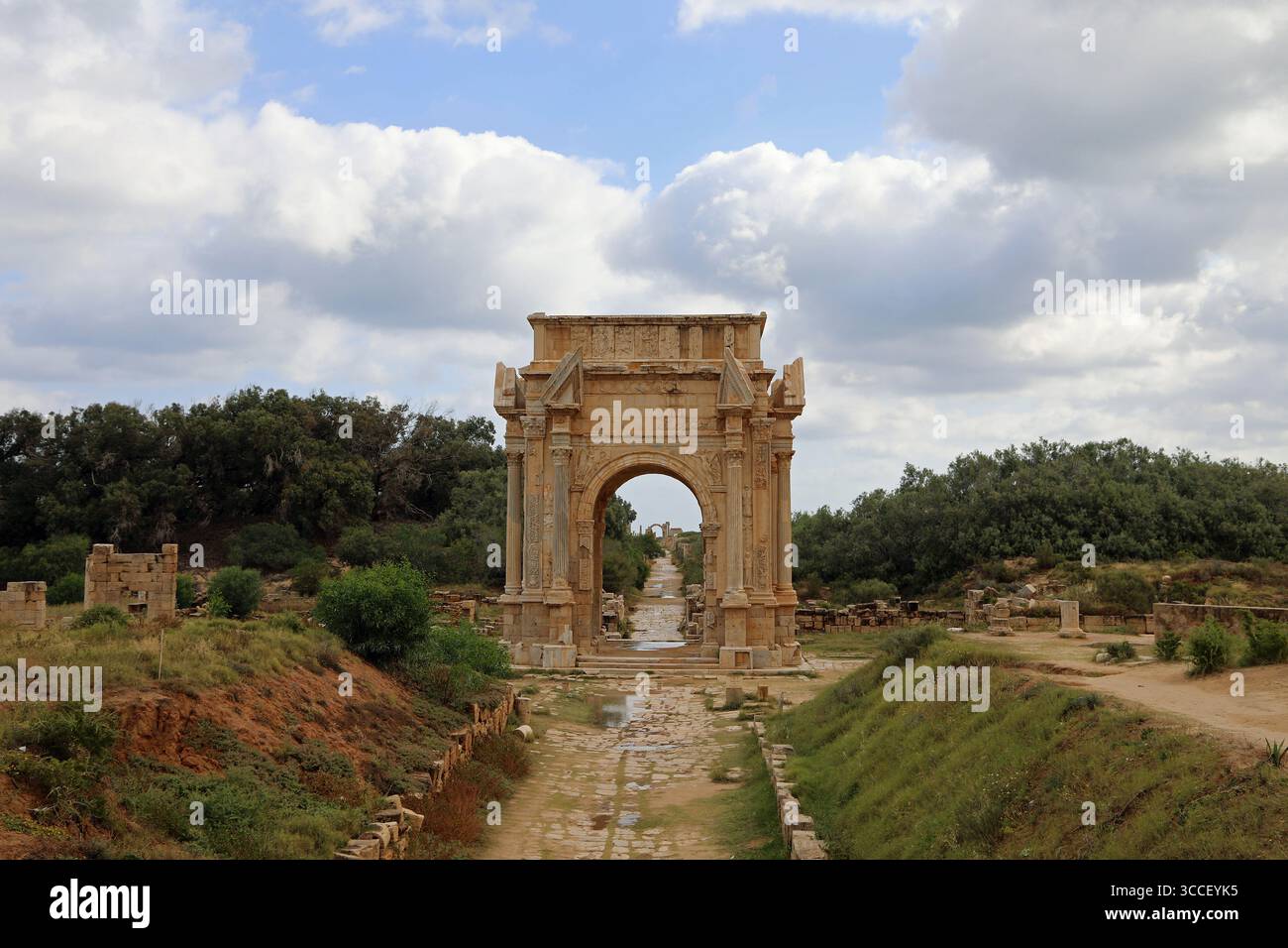 Arch of Septimius Severus at the Unesco archaeological site of Leptis ...