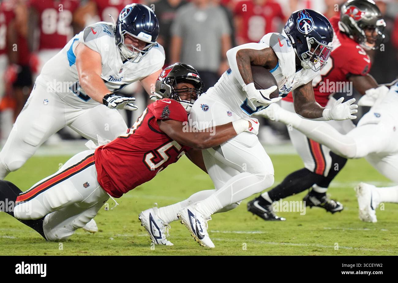 Tennessee Titans running back Julius Chestnut (36) is stopped by Tampa ...