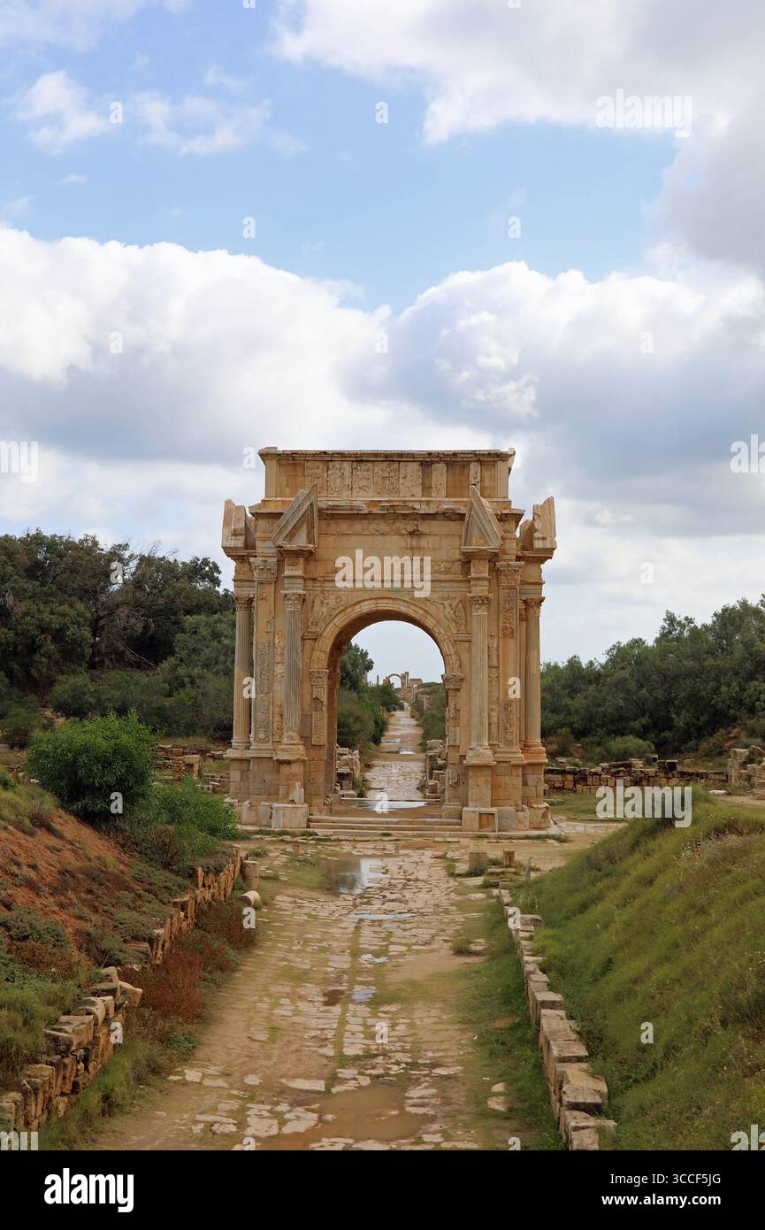 Arch of Septimius Severus seen from the southwest at Leptis Magna in ...