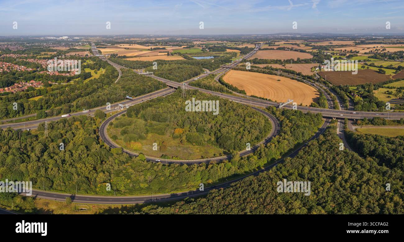 Aerial image of Croft Interchange (Junction 21A), where the M6 and M62 ...