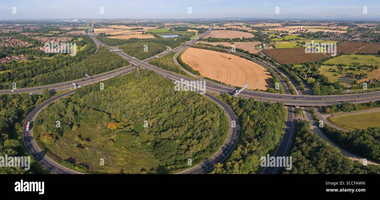 Aerial image of Croft Interchange (Junction 21A), where the M6 and M62 ...