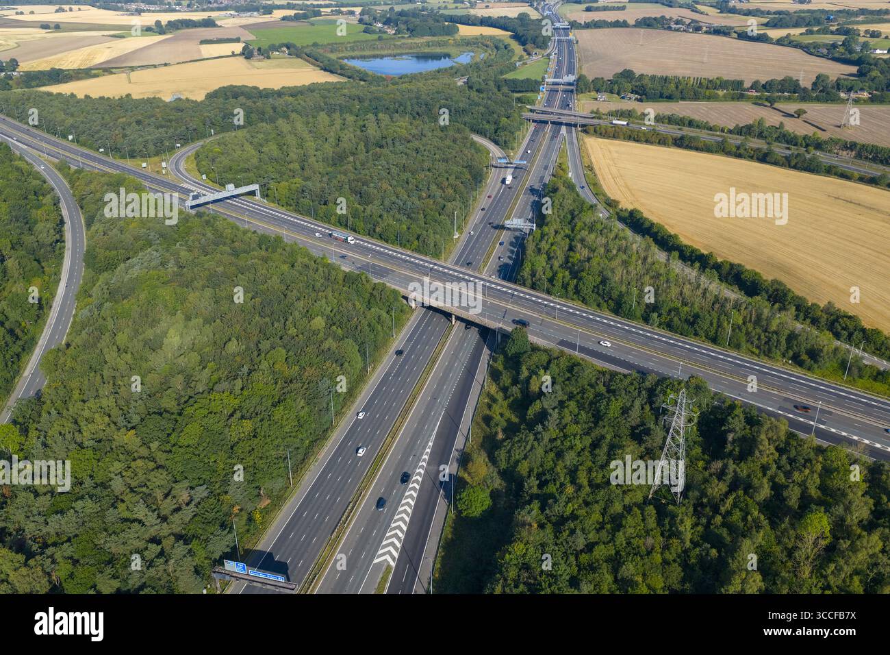 Aerial view of Croft Interchange (Junction 21A) near Birchwood, where ...