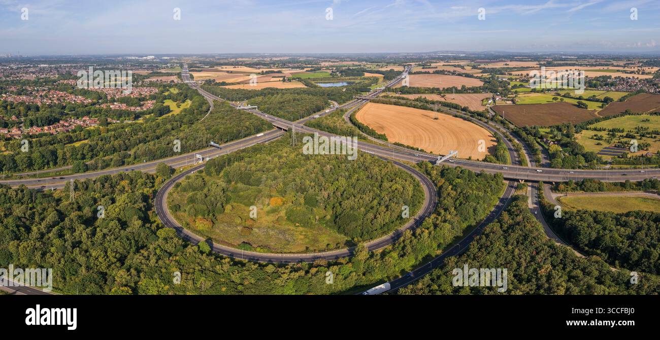 Aerial image of Croft Interchange (Junction 21A), where the M6 and M62 ...