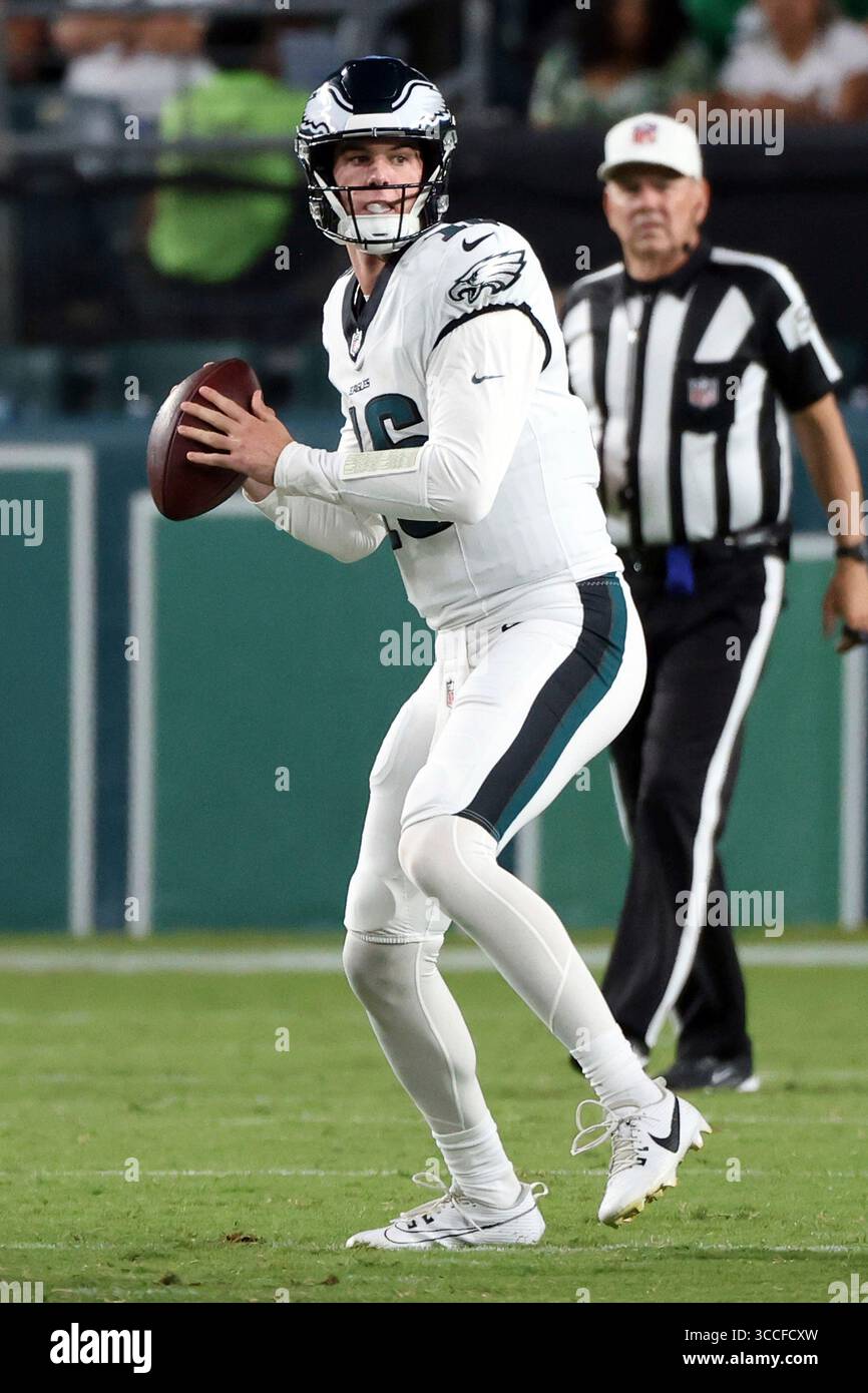 Philadelphia Eagles quarterback Tanner McKee (16) throws the ball ...