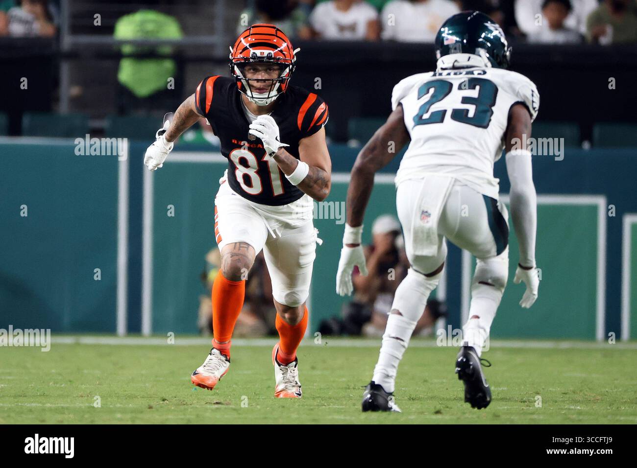 Cincinnati Bengals wide receiver Jermaine Burton (81) runs a route against Philadelphia Eagles ...