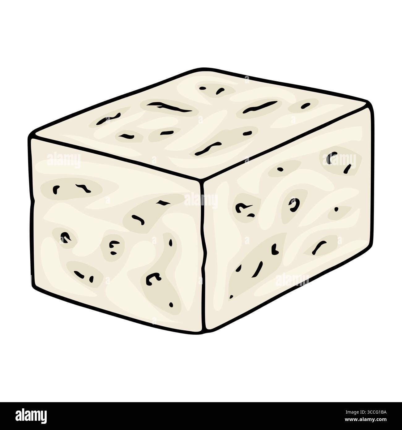A vector illustration of a cubic piece of Feta cheese with a unique ...