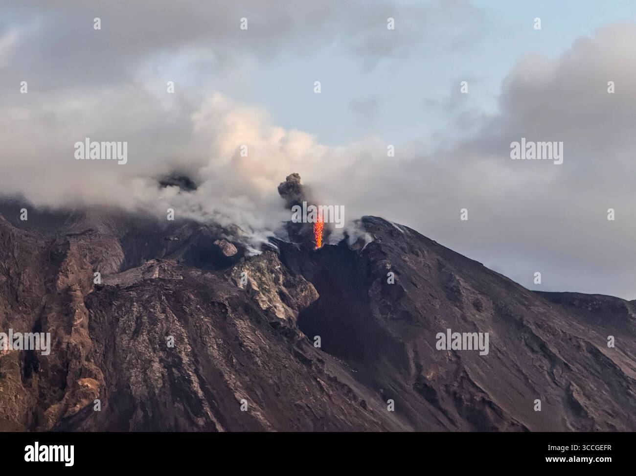 Eruption at Sciara del Fuoco in Stromboli island An volcanic eruption ...