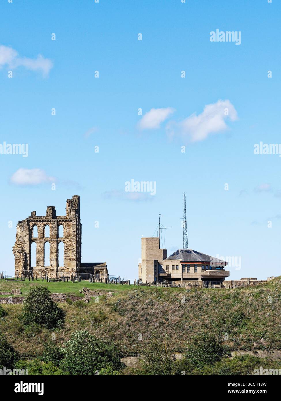 Remains of Tynemouth Priory and Castle with coast guard station, North ...