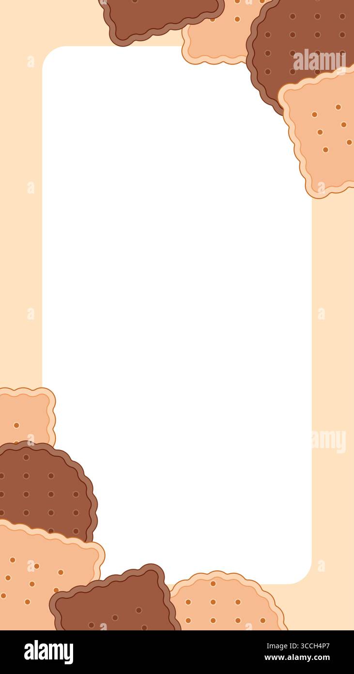 Vertical frame with chocolate and vanilla biscuits on white background ...