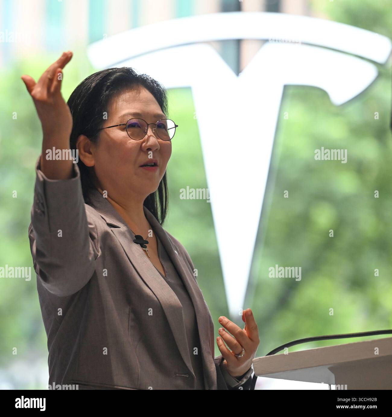 NEW DELHI, INDIA - AUGUST 11: TESLA first Delhi showroom opens in the ...