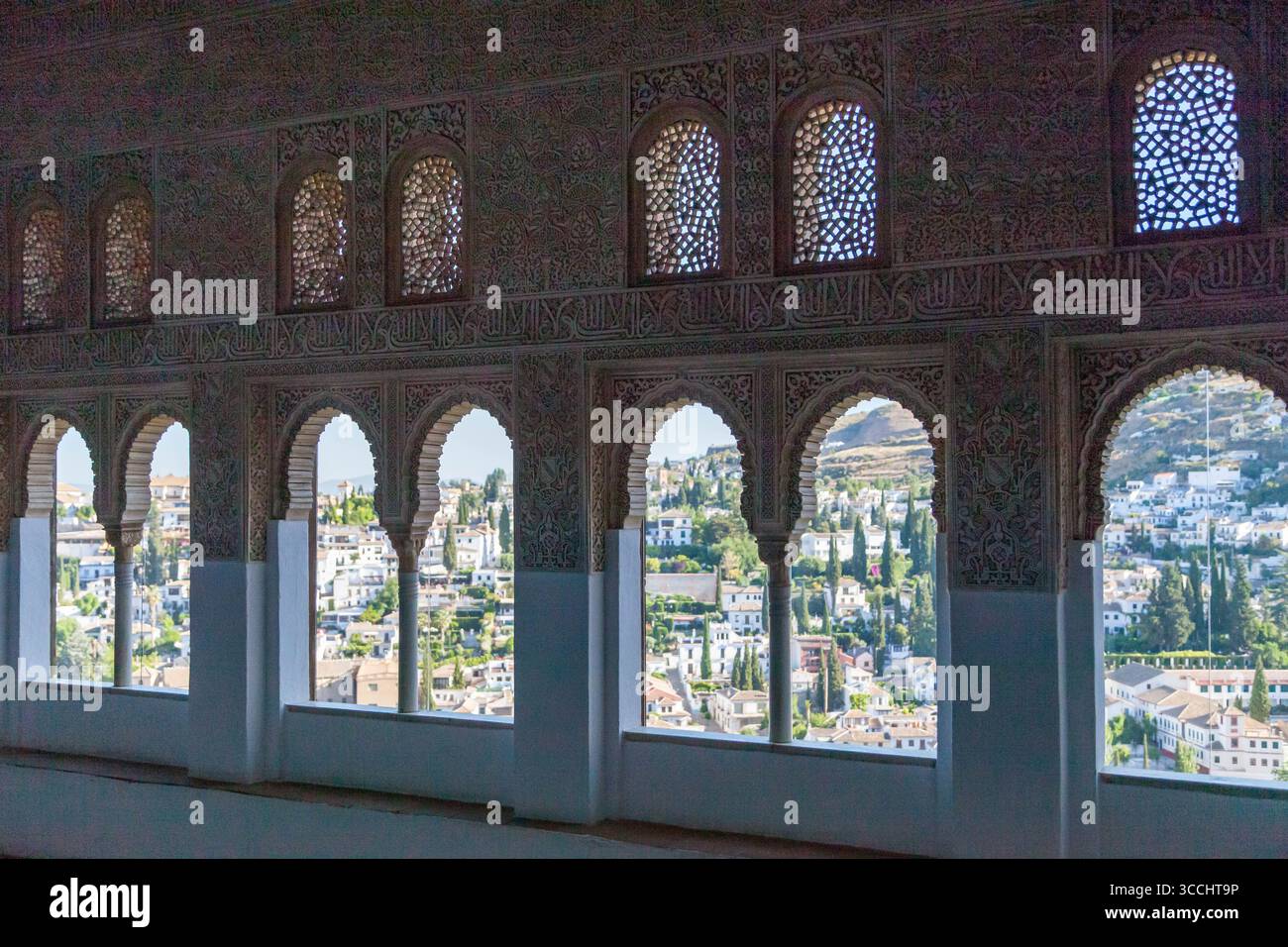 Granada Alhambra windows, inside looking out, historic tourist ...