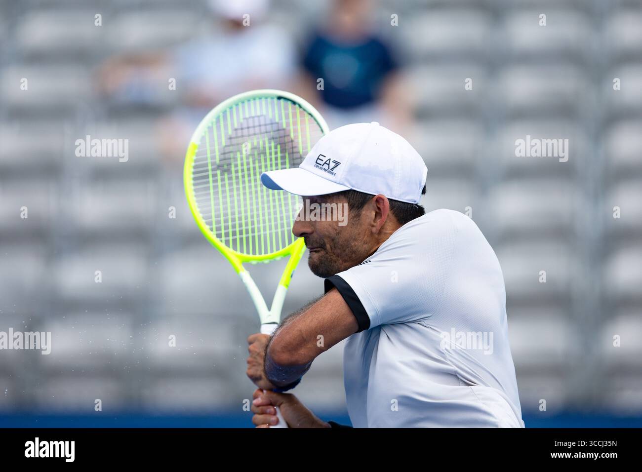 MASON, OHIO - AUGUST 11: Marcelo Arevalo of El Salvador returns a ...